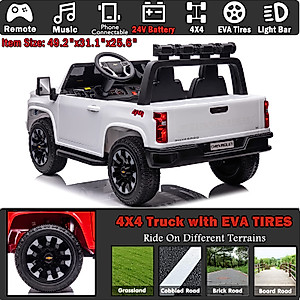 NEWQIDA 24V Licensed Chevrolet Silverado HD Pickup Truck Ride On Toys with Remote Control 4WD Kids Electric Power Vehicles Wheels Ride on Car for Boys Girls, EVA Tires, Music Function, White