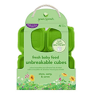 green sprouts Fresh Baby Food Unbreakable Cubes (4oz/4pk) | Store, carry, & serve homemade baby food | Lid provides leak-proof seal, Made from safer plastic, Embossed with measurements