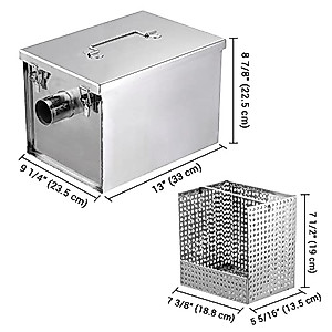 Yescom 8 Lbs Commercial Grease Trap Stainless Steel Interceptor 5GPM Restaurant Cafe