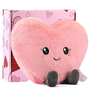 Cute Plush Pink Heart Pillow Love Pillow Cushion Toy Throw Pillows Living Heart Throw Decor Pillow Microwavable Heating Pad for Women Girl Friends Valentine's Day Kids Birthday Christmas Mother's Day