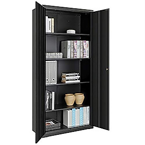 SONGMICS Garage Cabinet, Metal Storage Cabinet with Doors and Shelves, Office Cabinet for Home Office, Garage and Utility Room, Black UOMC015B01