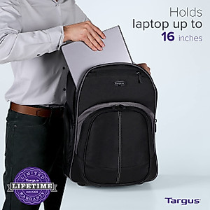 Targus Compact Rolling Backpack for Business, College Student and Travel Commuter Wheeled Bag, Durable Material, Tablet Pocket, Removable Laptop Protective Sleeve for 16-Inch Laptop, Black (TSB750US)