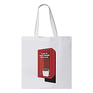 BREAK GLASS EMERGENCY COFFEE AESTHETIC DESIGN, Reusable Tote Bag, Lightweight Grocery Shopping Cloth Bag, 13” x 14” with 20” Handles