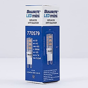 Bulbrite LED Mini T4 Dimmable Bi-Pin Base (G9) Light Bulb 40 Watt Equivalent 3000K, Clear 1-Pack