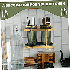 Cabilock 1 Set Light Luxury Cutlery Rack Spoon Storage Holder Round Spoon Container Ornament Container Silverware Holder Silverware Organizer The pet Spoon Rest European and American