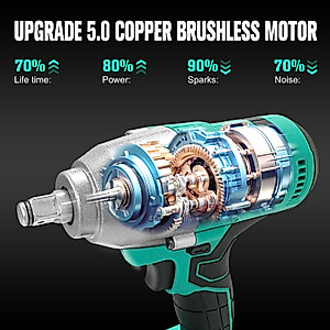 X-YEAH Cordless Impact Wrench - 1/2" Brushless Impact Gun, Max Torque 406 Ft-lbs(550N.m), with 21V 4.0Ah Li-ion Battery & Charger Kit in Case - Powerful and Portable