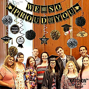 Black and Gold Graduation Party Decorations 2022 - We Are So Proud Of You Banner, NO DIY | Graduation Swirls, Black and Gold Graduation Decorations 2022 | Class of 2022 Congratulations Decorations