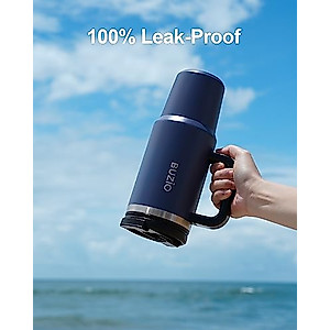 BUZIO 40oz Insulated Tumbler with Lid and Straw, Stainless Steel 40oz Tumbler with Handle, Cupholder Friendly Water Bottles, Vacuum Coffee Mug, Travel Flask, Keep Cold for 24 Hrs/Hot for 12 Hrs, Blue