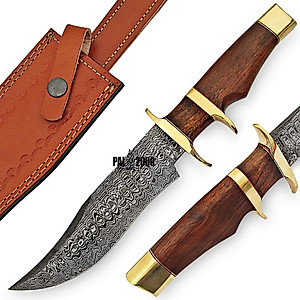 BOW-9904 Handmade Damascus Steel Fixed Blade Hunting Knife Rose wood Handle with Sheat