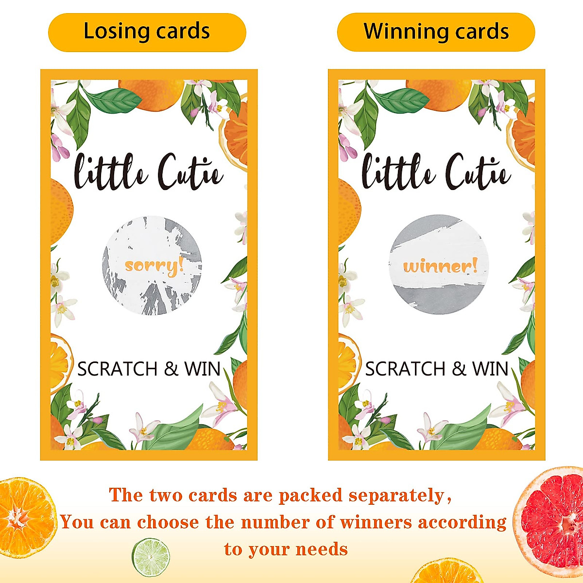 Minatee 60 Pack Little Cutie Scratch Off Cards Little Cutie Baby Shower Games Orange Theme Scratch Off Cards for Little Cutie Baby Shower Birthday Party Supplies
