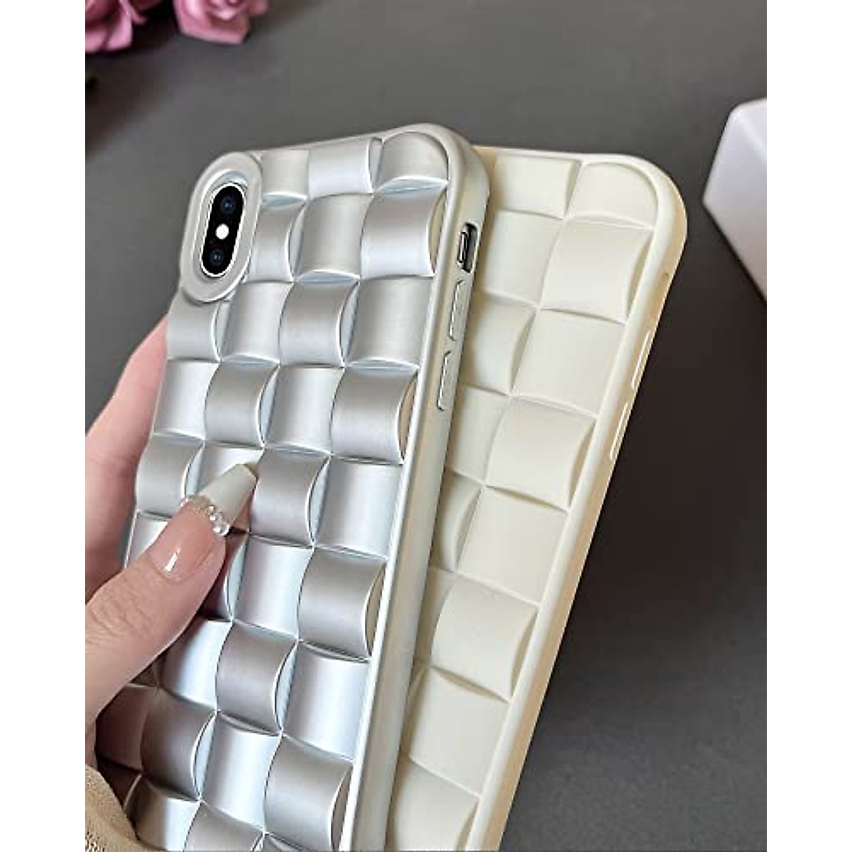 Ginkgonut Compatible with iPhone X/XS Case for Women/Girls, Cute 3D Laid Desgin Soft Silicone Shockproof Raised Bumper Corners Case for iPhone X/XS（Silver）