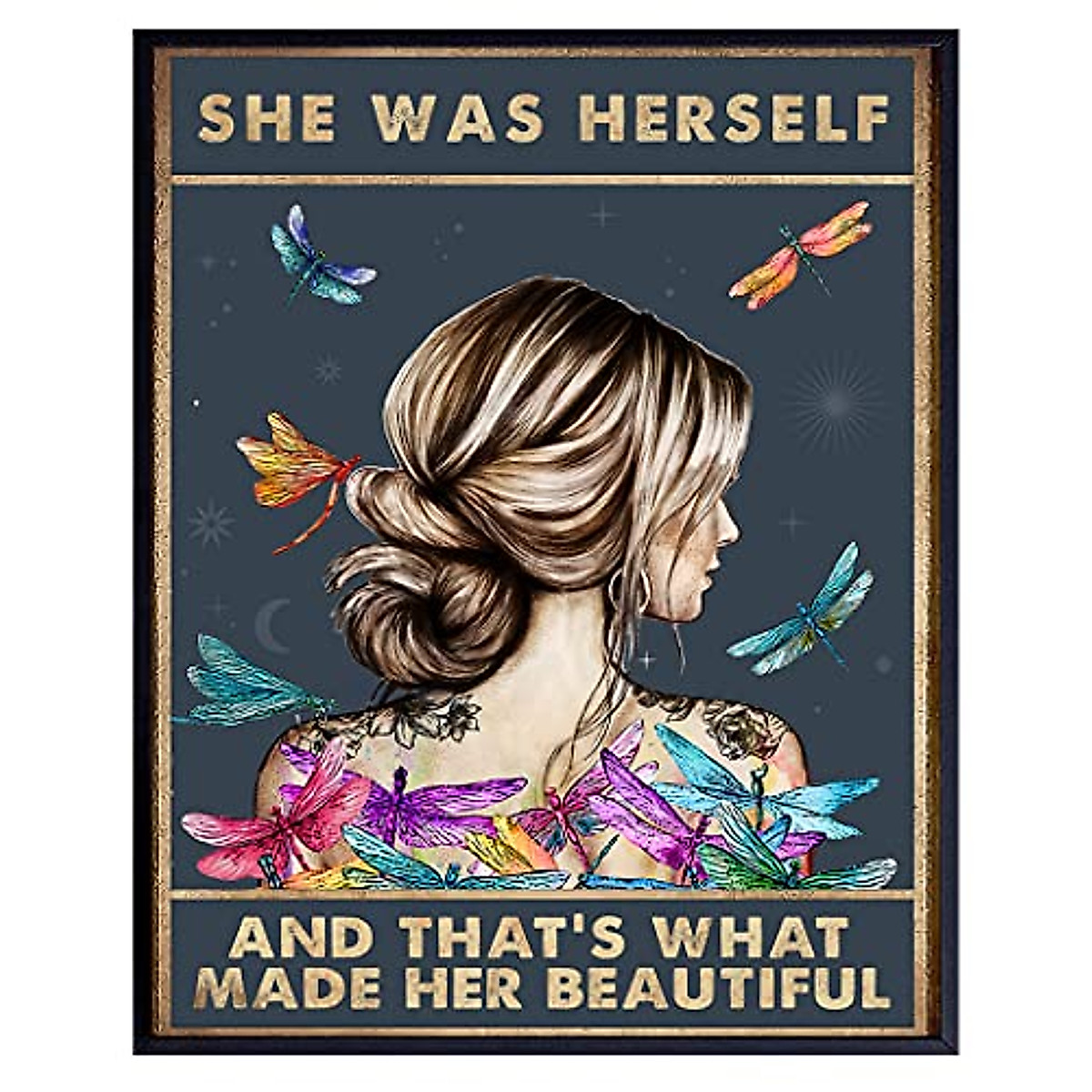 Inspirational Positive Quotes Wall Art & Decor - Encouragement Gifts for Women, Teens, Girls - Motivational Sayings Posters - Dragonfly Boho Decor - Hippie Bohemian Decor - Positive Affirmations