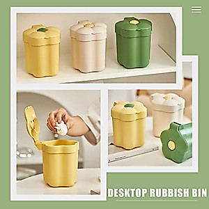 STOBOK Desktop Trash Can Mini Cute Waste Paper Basket with Lid Cartoon Flower Design Garbage Container Bin for Home Office Bedroom Nursery Room Yellow