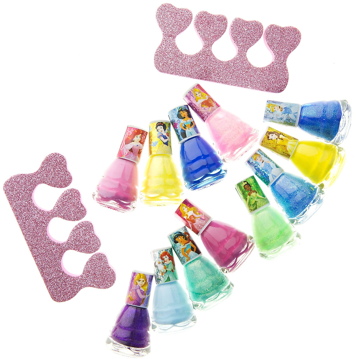 Townley Girl Disney Princess Non-Toxic Water-Based Peel-Off Quick Dry Nail Polish with Nail Separators|Gift Kit Set for Kids Girls|14 Pc Set - Perfect for Parties, Sleepovers and Makeovers
