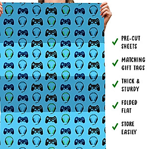 CENTRAL 23 Gamer Wrapping Paper - Boys Wrapping Paper - 6 Sheets of Gift Wrap - For Boy Men Boyfriend - Comes with Fun Stickers