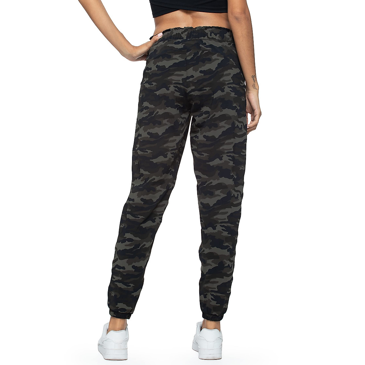 Haowind Joggers for Women with Pockets Elastic Waist Workout Sport Gym Pants Comfy Lounge Yoga Running Pants(Green Camo L)