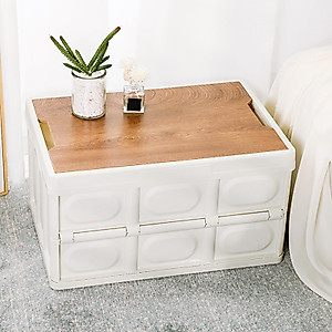 CAIHECAI Camping Storage Box with Lids Collapsible and Stackable with Table Top For Camping,Home,Office,closet,Garage,Totes,Trunk(White)