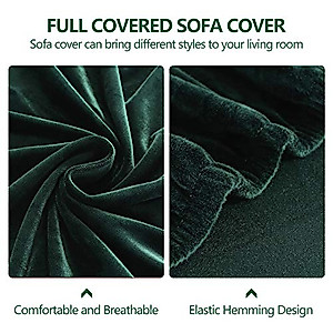 Foreate Stretch Velvet Sofa Slipcover Non-Slip Couch Covers for Loveseat/3 Cushion/4 Cushion Sofa/L Shaped Sofa, Sofa Protector from Kids and Pets with Elastic Bottom, Washable, Green
