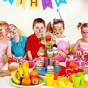 Zopeal Carnival Theme Cupcake Holder 3 Tier Circus Cardboard Cupcake Stand Circus Tent Cake Stand Dessert Tower Holder for Carnival Circus Themed Birthday Party Decoration Supplies