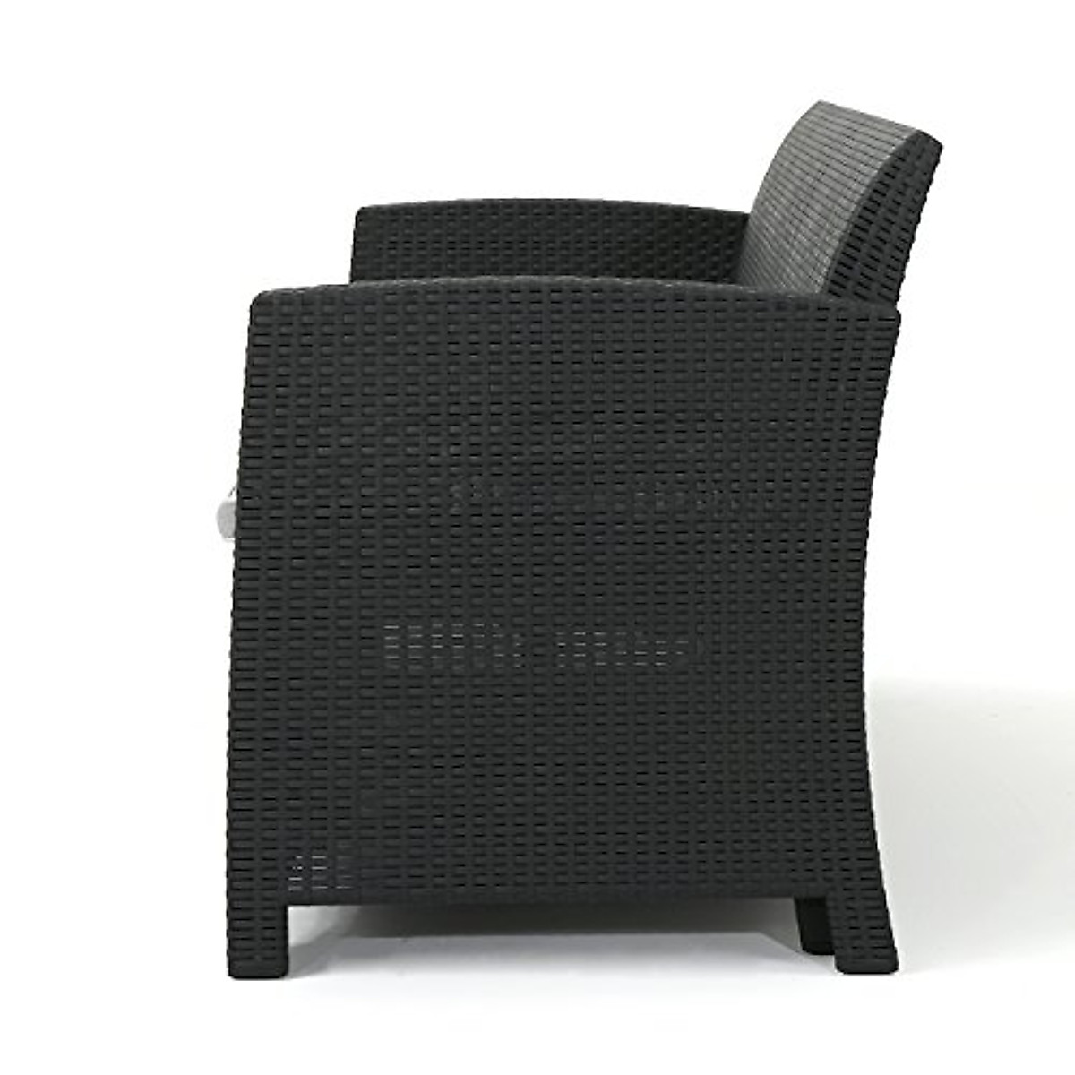 Christopher Knight Home St. Lucia Outdoor 3-Seater Faux Wicker Rattan Style Sofa with Water Resistant Cushions, Charcoal / Light Grey