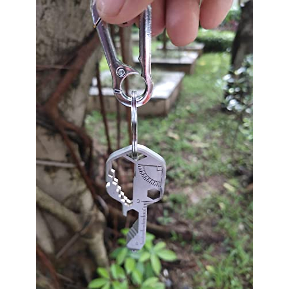 24- in-1 Key Shaped Pocket Tool, Keychain Multitool with Key Chain, Outdoor Keychain Tool, Best Gift for Dad, Husband, Boyfriend(Silver)