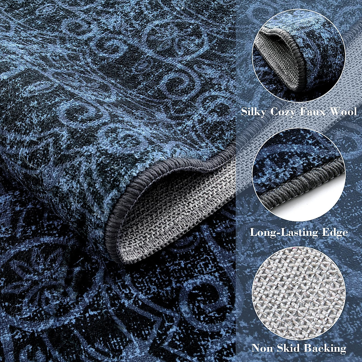 Wonnitar Washable Long Hallway Runner Rug, 2'6"x8' Non Slip Runners for Kitchen Floor, Modern Ombre Blue Non Shedding Ultra Thin Entryway Carpet Runners for Bathroom Hall