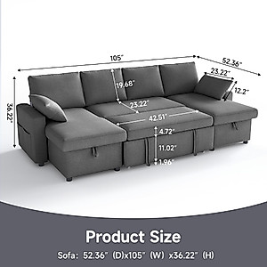 Winlice 4-in-1 Sofa Bed, U Shaped Sleeper Sofa with Pull Out Bed and Double Storage Chaise Sectional Couch for Living Room, Apartment and Hotel, Dark Gray