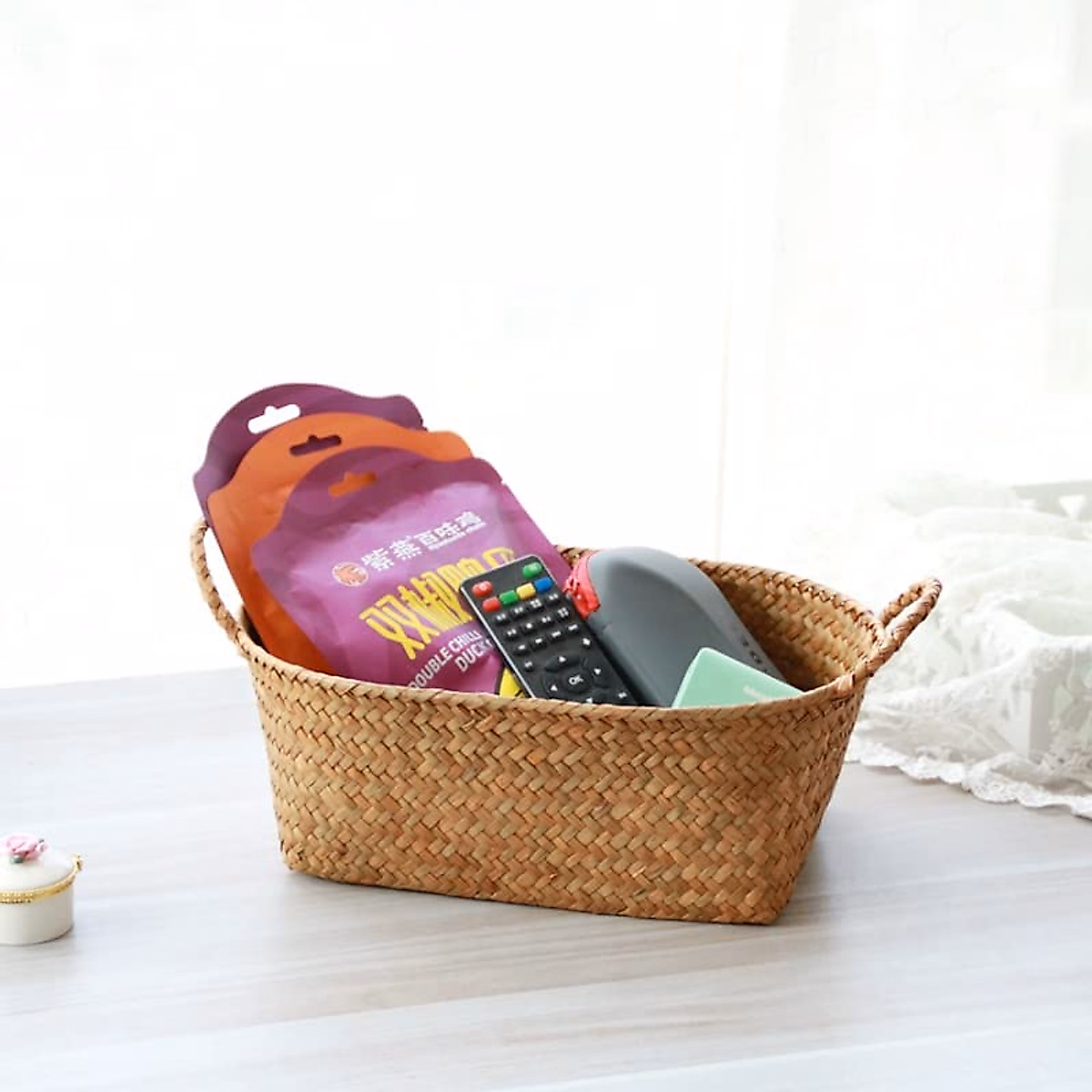 DOKOT Woven Baskets For Storage, Rattan Baskets With Handles For Kitchen, Wicker Baskets For Storage Organizer, Small Baskets for Fruits , Seagrass Baskets Set of 3