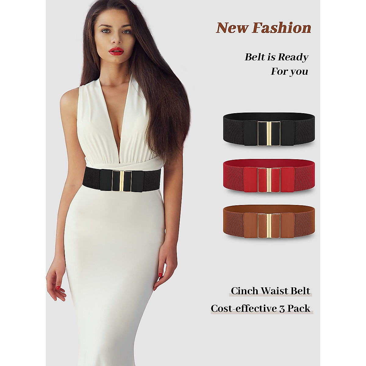 SATINIOR 3 Pieces Women Wide Belt Elastic Cinch Waistband Stretch Dress Belt for Ladies