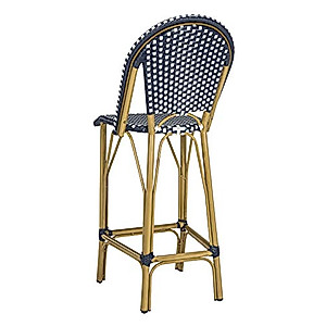 Safavieh PAT4008A Collection Ford Navy and White Indoor/Outdoor Stacking French Bistro Bar Stool
