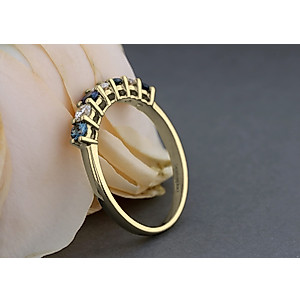 Dazzlingrock Collection 2.5mm Each Round Blue Sapphire & White Diamond 7 Stone Stackable Wedding Band for Women in 14K Yellow Gold, Size 7.5