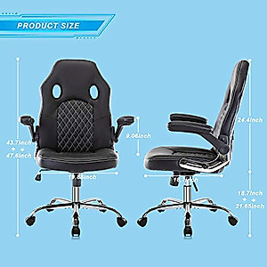Gaming Chair Ergonomic Office Chair PU Leather Computer Chair High Back Desk Chair Adjustable Swivel Task Chair with Lumbar Support/Adjustable Armrests, Black
