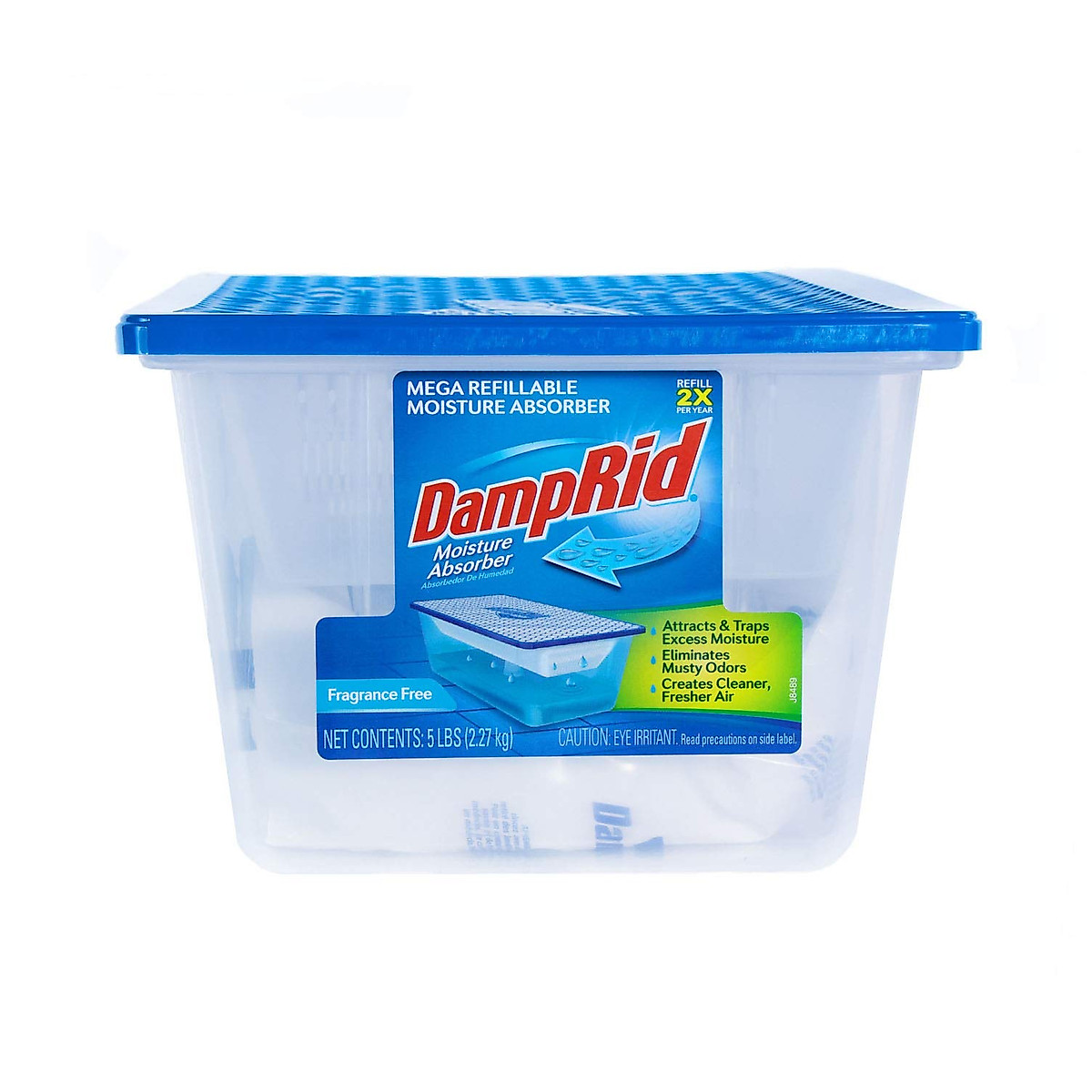 DampRid - Fragrance Free Mega Refillable Moisture Absorber - (5 lb.) - Traps Moisture in Basements & Large Areas for Fresher, Cleaner Air