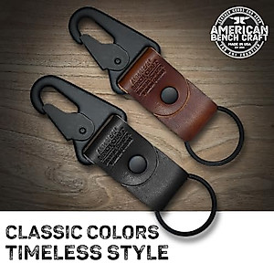American Bench Craft Clip On Tactical Keychain | Full Grain Leather Keychain for Men | Car Keychain Made in USA | Key Fob Keychain with HK Snap & Durable Riveted Construction for Everyday Use | Brown