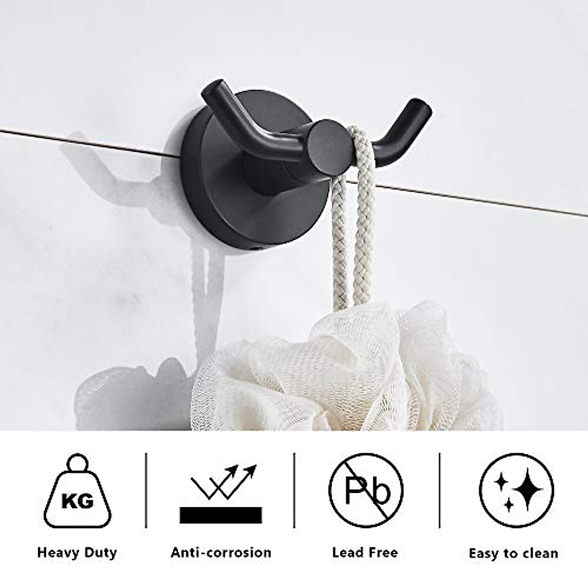 MARMOLUX ACC - Black Bathroom Hooks for Towels | Modern Black Hooks, Double Robe & Towel Hooks Ideal as Bathroom Towel Holder, Shower Wall Hook, Kitchen Hand Towel Holder