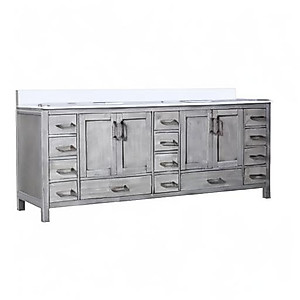 Bell+Modern Big Sur 84 in. W x 22 in. D Distressed Grey Double Bath Vanity and White Quartz Top