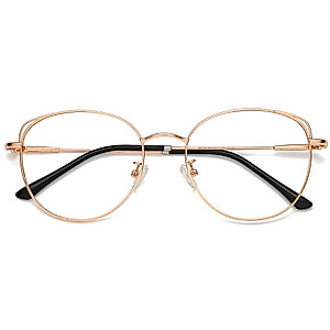 SOJOS Cat Eye Blue Light Blocking Glasses Hipster Metal Frame Women Eyeglasses She Young with Rose Gold Frame/Anti-Blue Light Lens