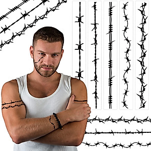 20 Pcs Barbed Wire Temporary Tattoos Barbed Fake Wire Tattoo Removable Black Arm Tattoo Stickers for Men Women Kids Halloween Costume Supplies Totem Body Art