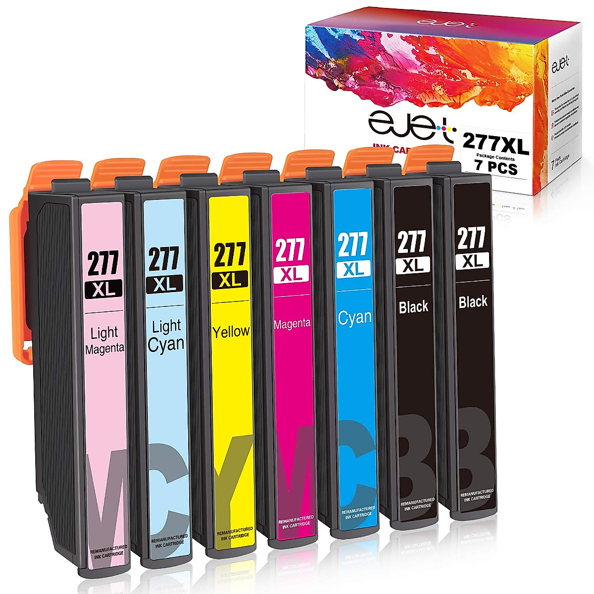 ejet Remanufactured Ink Cartridge Replacement for Epson 277XL 277 T277XL to use with XP-960 XP-970 XP-850 XP-860 XP-950 Printer(2 Black, 1 Cyan, 1 Magenta, 1 Yellow,1 Light Cyan,1 Light Magenta)7 Pack