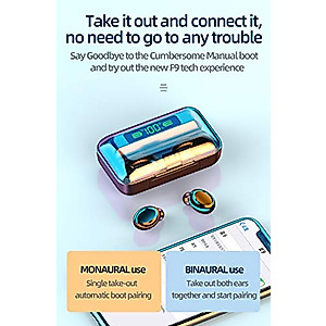 FSS Led Display Waterproof Earbuds Headphone Wireless Bluetooth Earphones Auriculares F9 Audifonos with 2000Mah Power Headset, Black