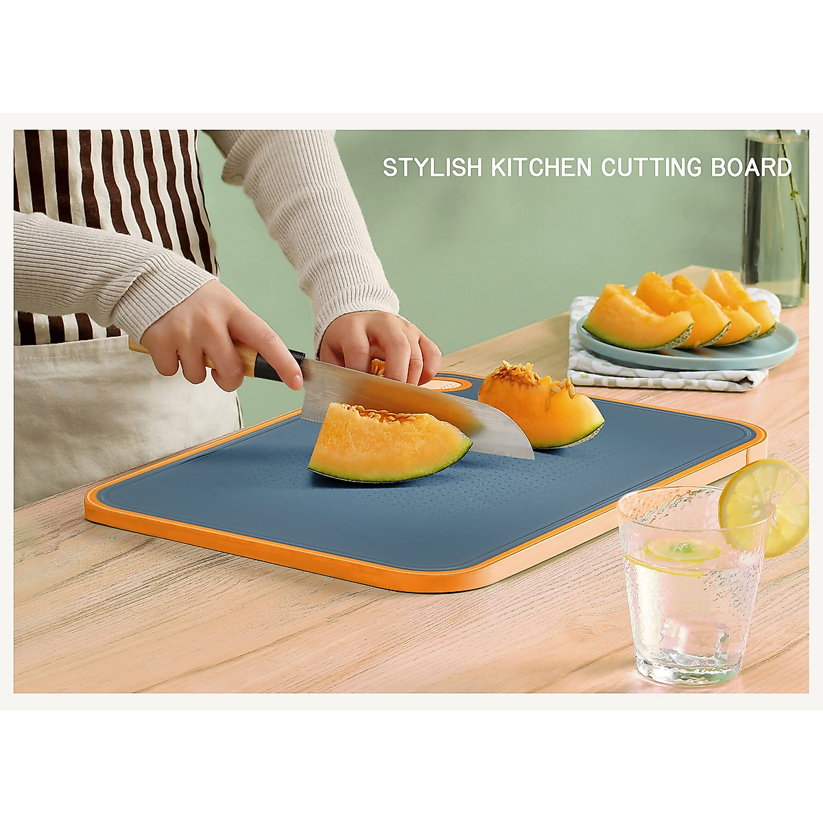 Cutting Boards For Kitchen Plastic, 10.6x16 Large Cutting Board, Double-Sided Plastic Cutting Board, Non-Slip Cutting Board, Blue