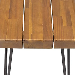 Christopher Knight Home Gladys Outdoor Modern Industrial Acacia Wood Bench Hairpin Legs, Teak and Rustic Metal