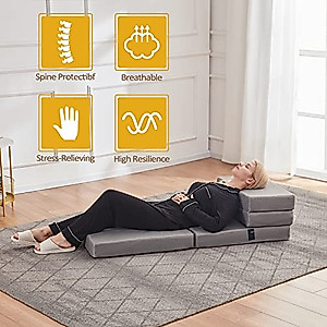 BDEUS Folding Mattress Folding Sofa 4" Breathable High-Density Foam Mattress Topper, Portable Guest Bed with Removable&Washable Cover, 75 x 39 inches