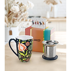 immaculife Tea Cup with Infuser and Lid Tea Mug with Lid Teaware with Filter Large Capacity 16OZ, Navy blue