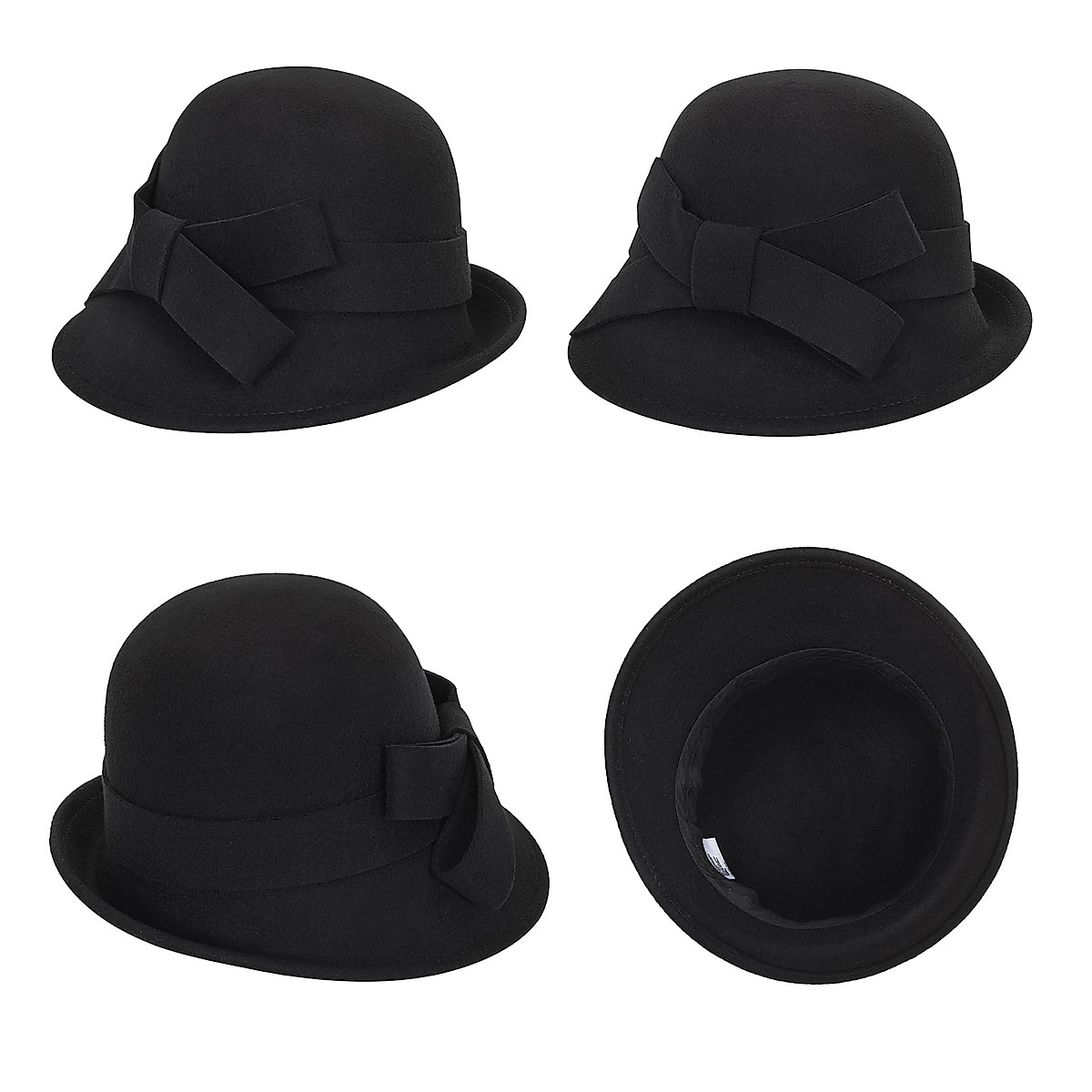 Womens Winter-Cloche-Hat 1920s Classic-Church-Dress Wool-Felt-Bucket-Hats with Flowers(M-L)