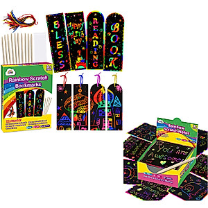 ZMLM Scratch Paper Art Gift Christmas for Kids: Magic Rainbow DIY Bookmark Art Craft Paper Bookmark Gift Tag Party favor Pack Activity Bulk Making Kit for Boys Girls Birthday Game