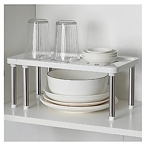 Atkits Adjustable Shelf Organizer Expandable Under Sink Organizer and Storage Multi-Use Under Kitchen Cabinet Storage Shelf,White