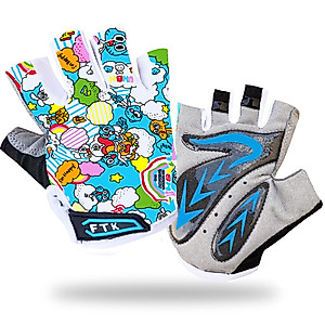 Kids Bike Gloves Boys Girls Gel Padded Full Finger/Half Finger Road Riding Mountain Bicycle Non-Slip Cycling Glove for Youth Junior Children Ages 2-11 (Blue-Half Finger,Small)