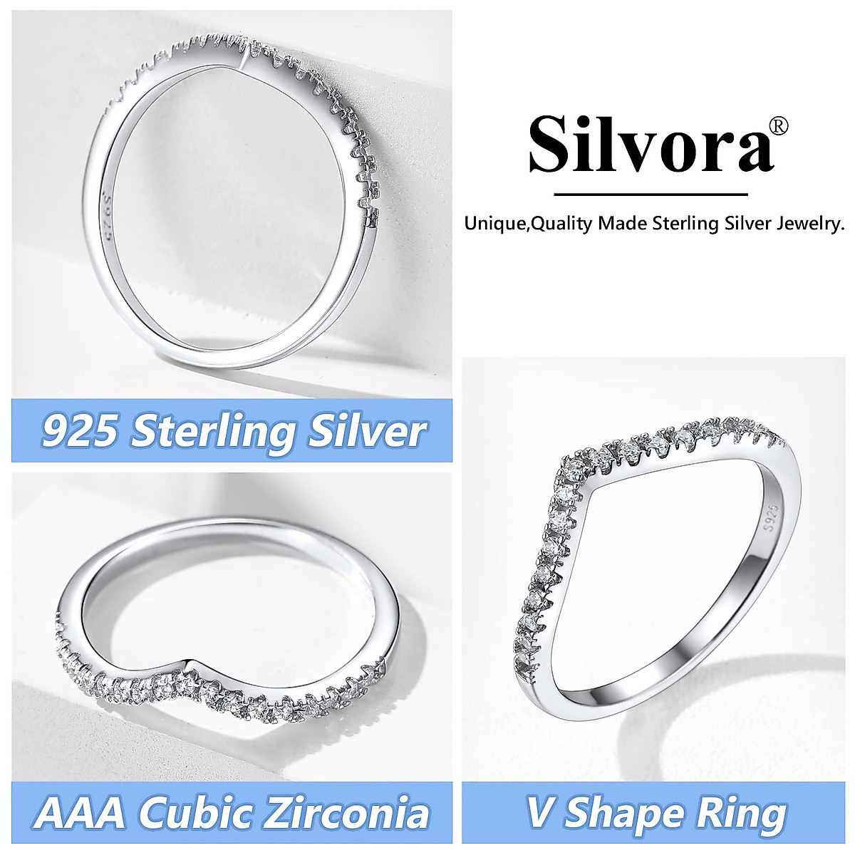 Solid Silver Wish Bone Rings, Shiny Hypoallergenic with S925 Stamp Wedding Bands for Female