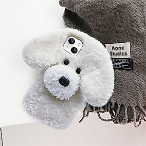 Losin Compatible with iPhone 13 Case Cute Plush Furry Dog Phone Case for Women Girls Girly 3D Cartoon Kawaii Case Soft TPU Shockproof Protective Cover White